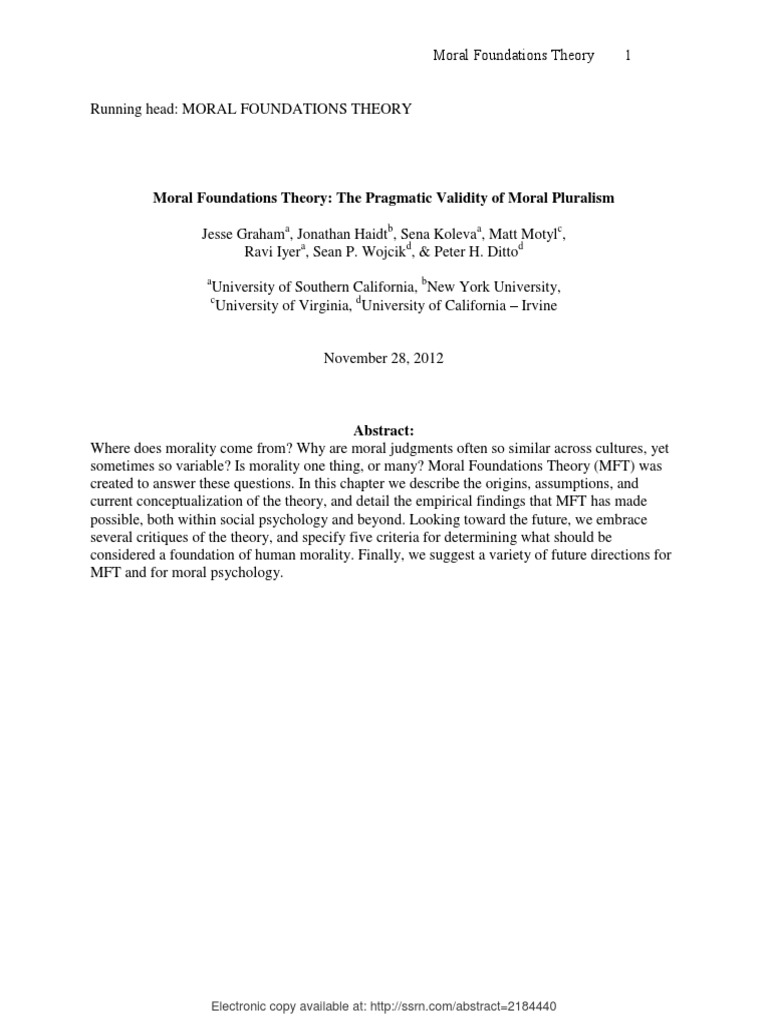 Moral Foundations Theory: The Pragmatic Validity of Moral Pluralism | PDF | Morality | Reason