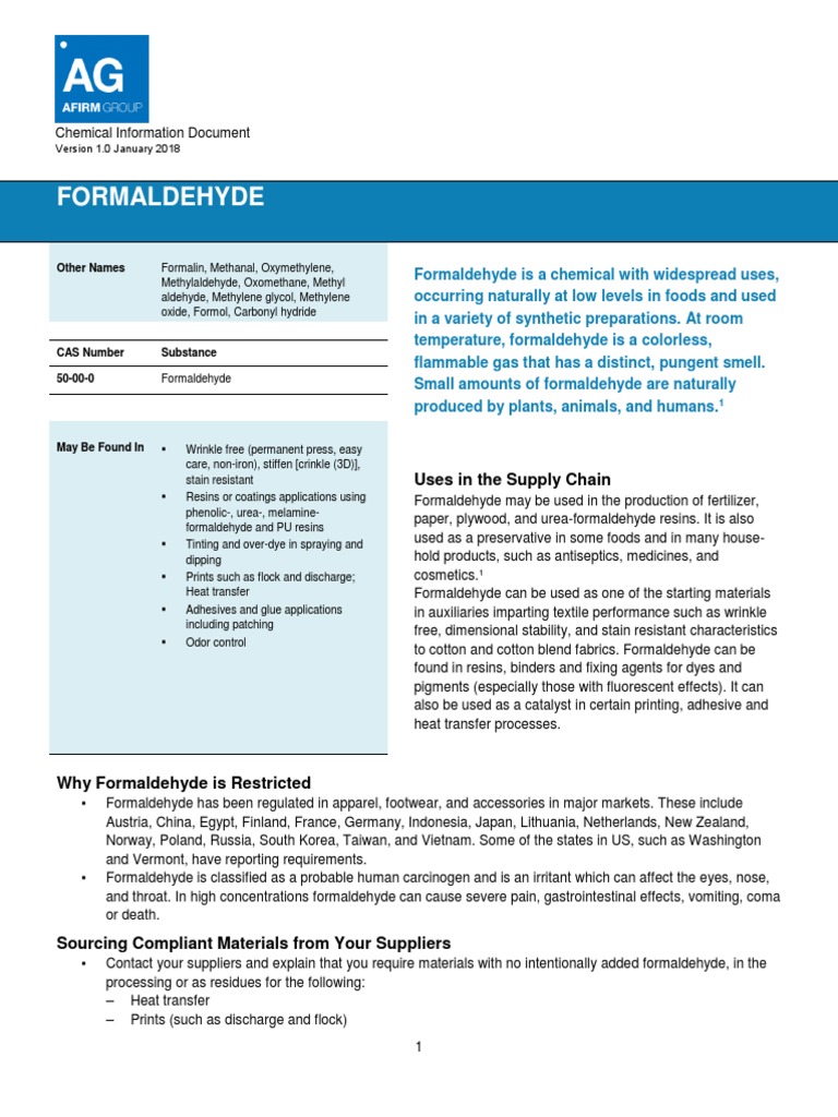 Formaldehyde: Uses in The Supply Chain | PDF | Formaldehyde | Chemistry