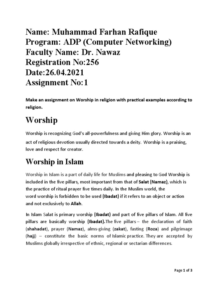 Muhmmad Farhan Rafique Islamic Studies Assignment | PDF | Worship | Hajj