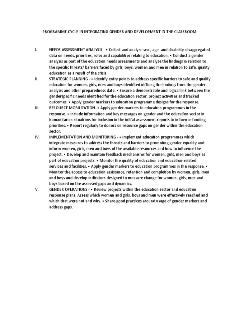 Programme Cycle in Integrating Gender and Development in The Classroom ...