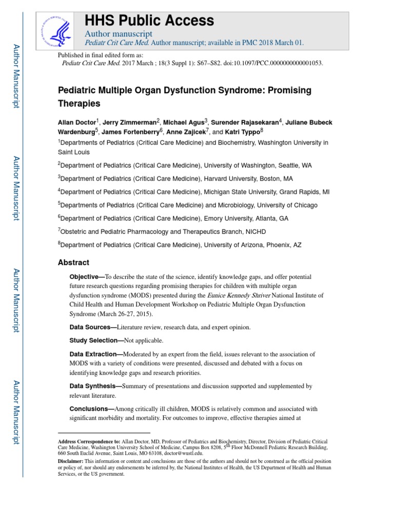 Promising Therapies for Pediatric MODS | PDF | Sepsis | Randomized ...