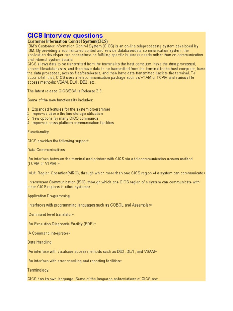 CICS Interview Questions: Customer Information Control System (CICS) | PDF | Databases ...