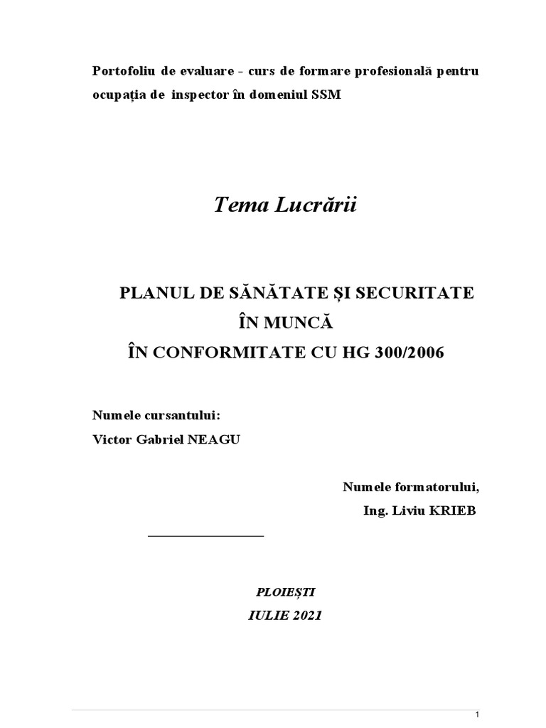 Proiect SSM 2021 - HG 300 - Neagu Victor Gabriel | PDF