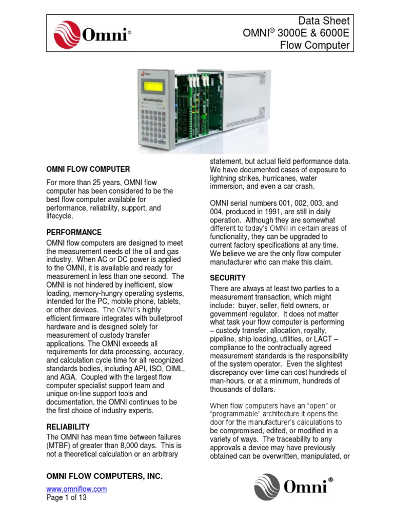Data Sheet Omni 3000E & 6000E Flow Computer | PDF | Computers