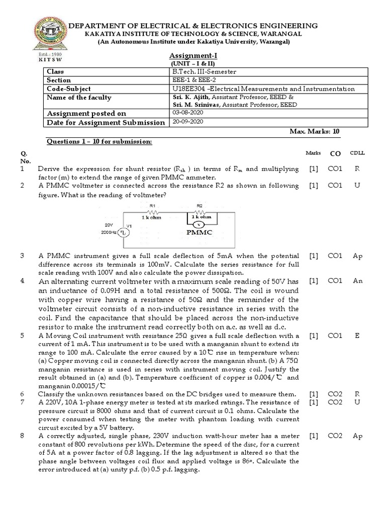 Department of Electrical & Electronics Engineering: Class Section Code ...