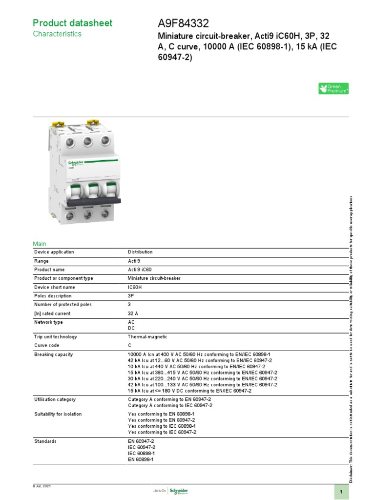 Acti 9 Ic60 - A9F84332 | PDF | Alternating Current | International Electrotechnical Commission