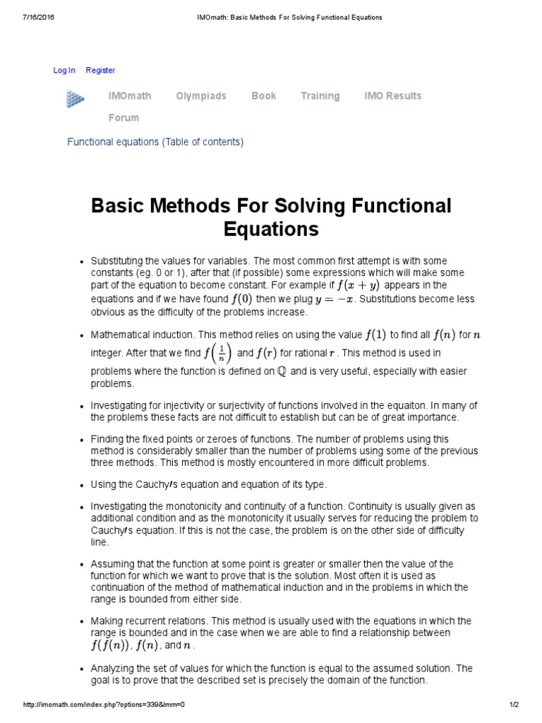 IMOmath - Basic Methods For Solving Functional Equations | Download Free PDF | Equations ...