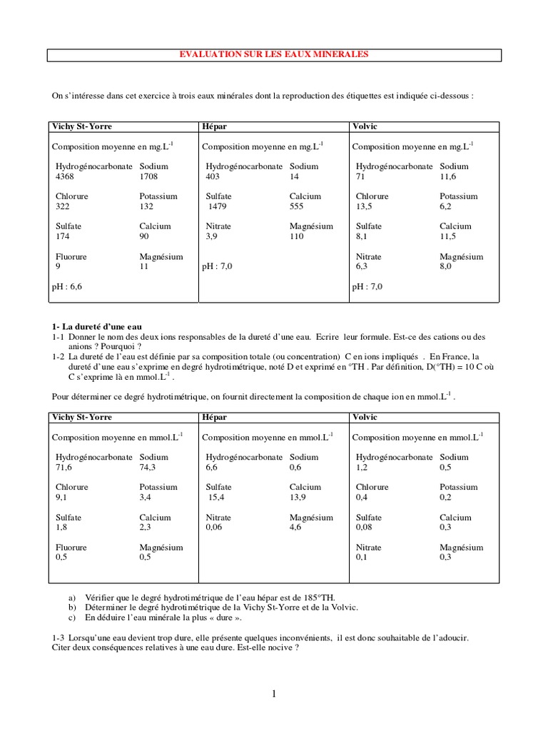 Eaux Minerales | PDF | Ion | Ph