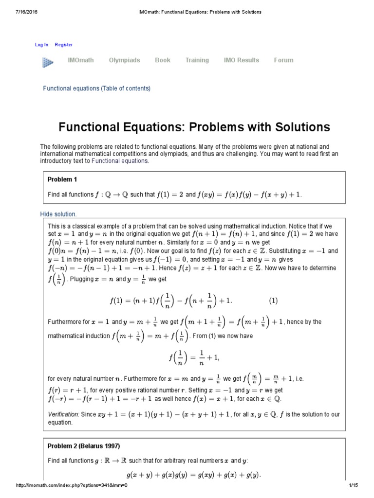 IMOmath - Functional Equations - Problems With Solutions | PDF | Equations | Limit (Mathematics)