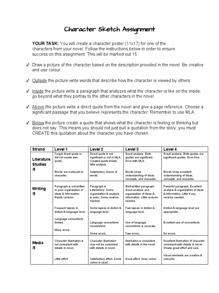 Character Sketch Assignment: Your Task | PDF | Human Communication ...
