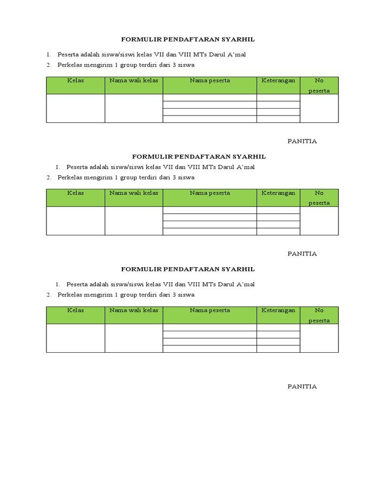Formulir Pendaftaran Syarhil | PDF | Sains & Matematika