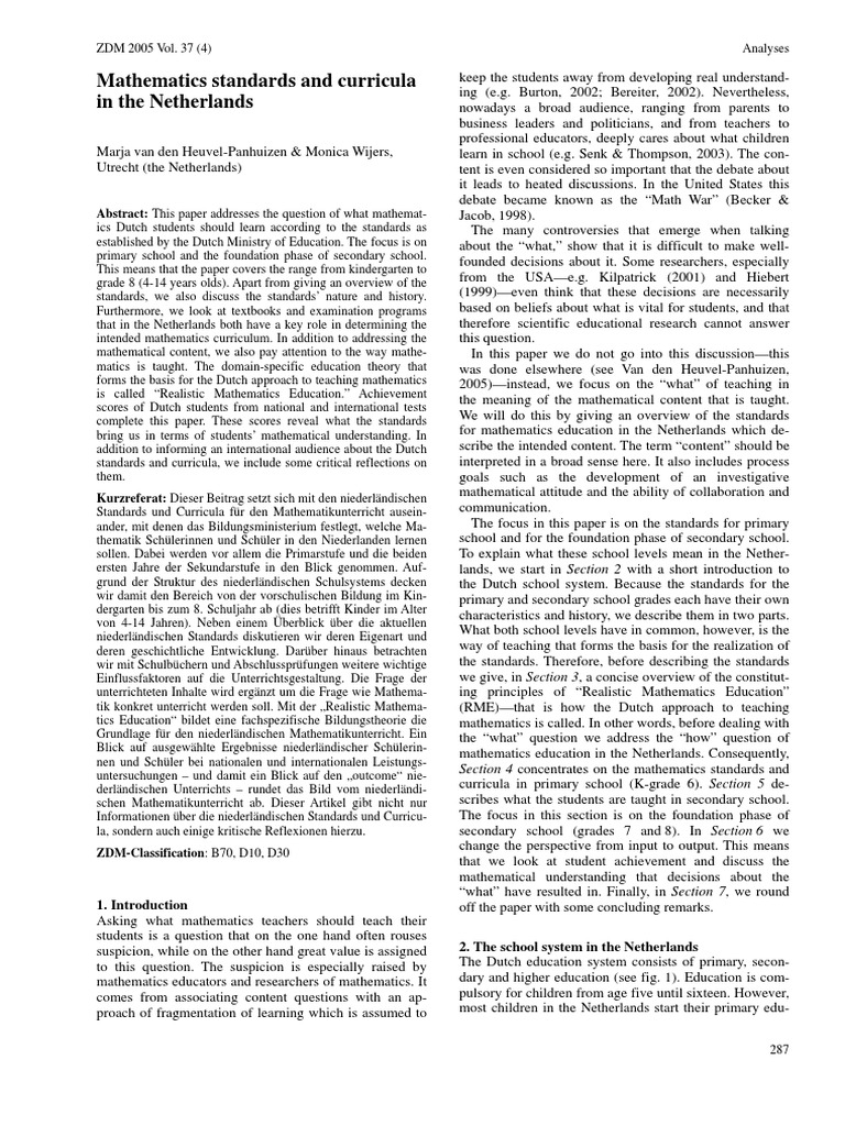 Mathematics Standards and Curricula in The Netherlands: Abstract: This ...