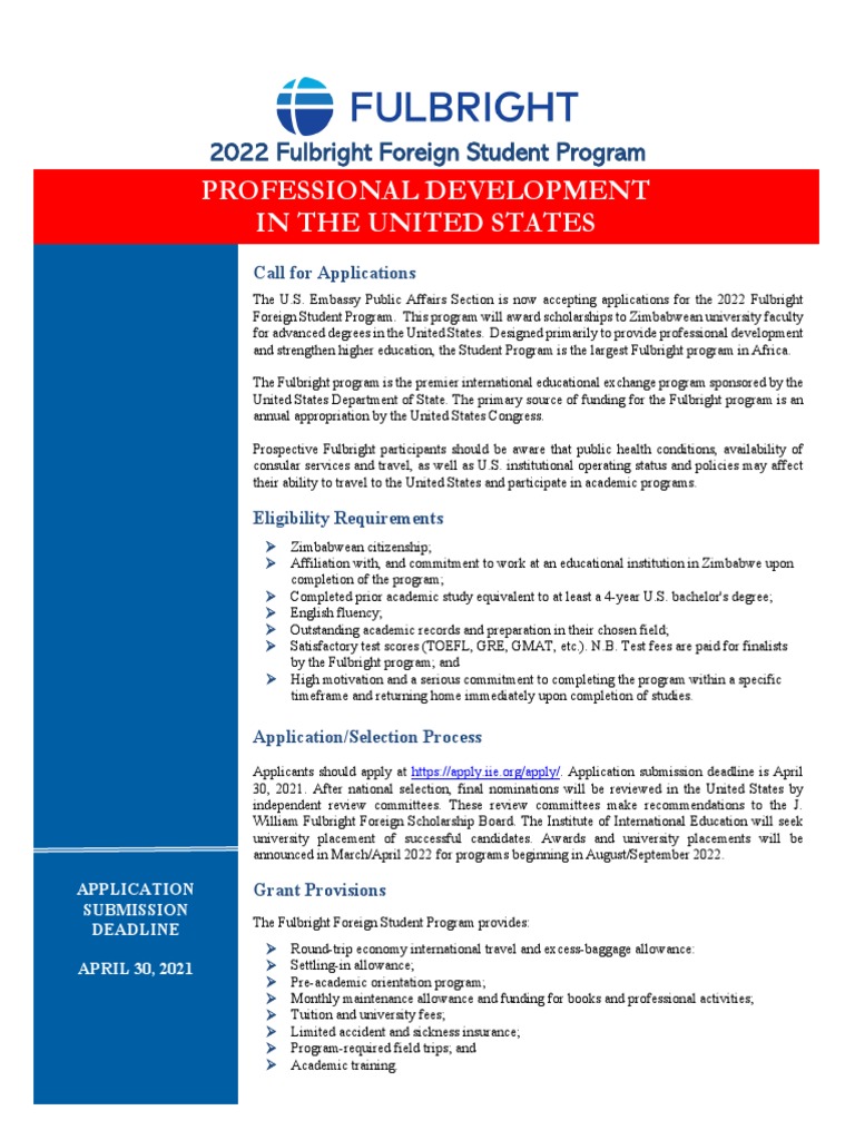 2022 Fulbright Foreign Student Program Flyer | PDF | International Student | University
