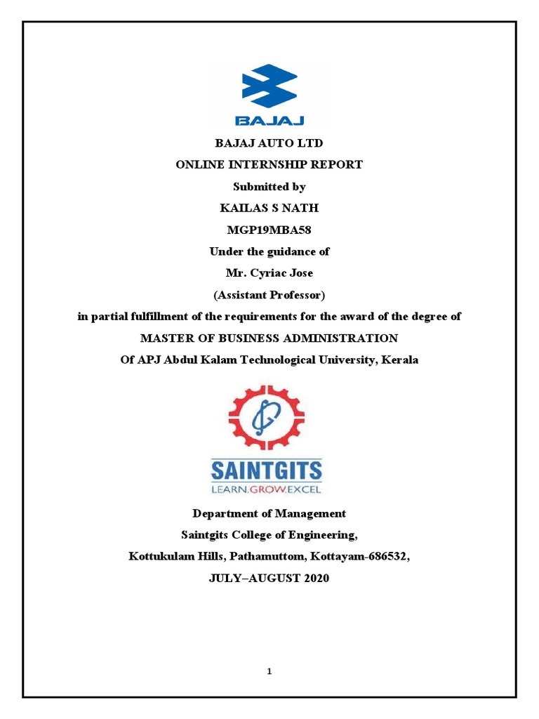 Internship Report On Bajaj Auto LTD | PDF | Business | Economies