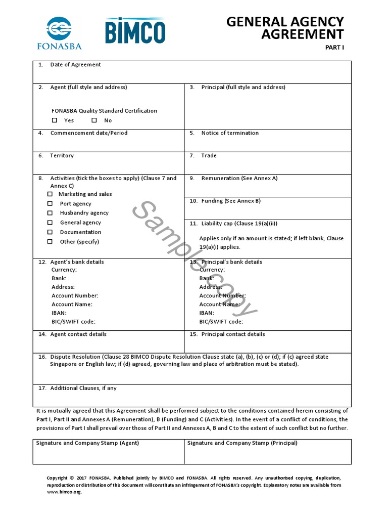 Sample Copy General Agency Agreement | PDF | Law Of Agency | Indemnity