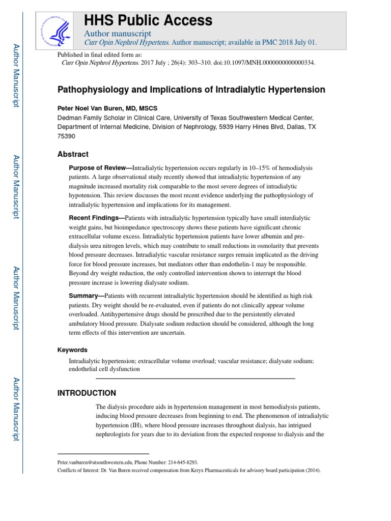 HHS Public Access: Pathophysiology and Implications of Intradialytic ...