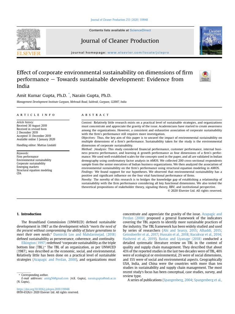 Effect of Corporate Environmental Sustainability On Dimensions of Firm ...