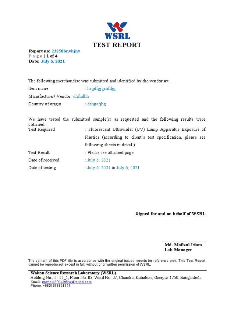 WSRL - SOP - 03 Fluorescent Ultraviolet (UV) Lamp Apparatus Exposure of ...