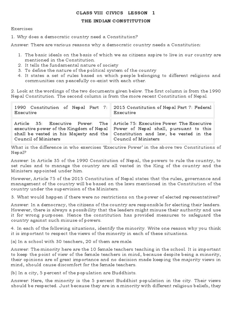 Class Viii Civics Lesson 1 | PDF | Constitution | Legal Documents