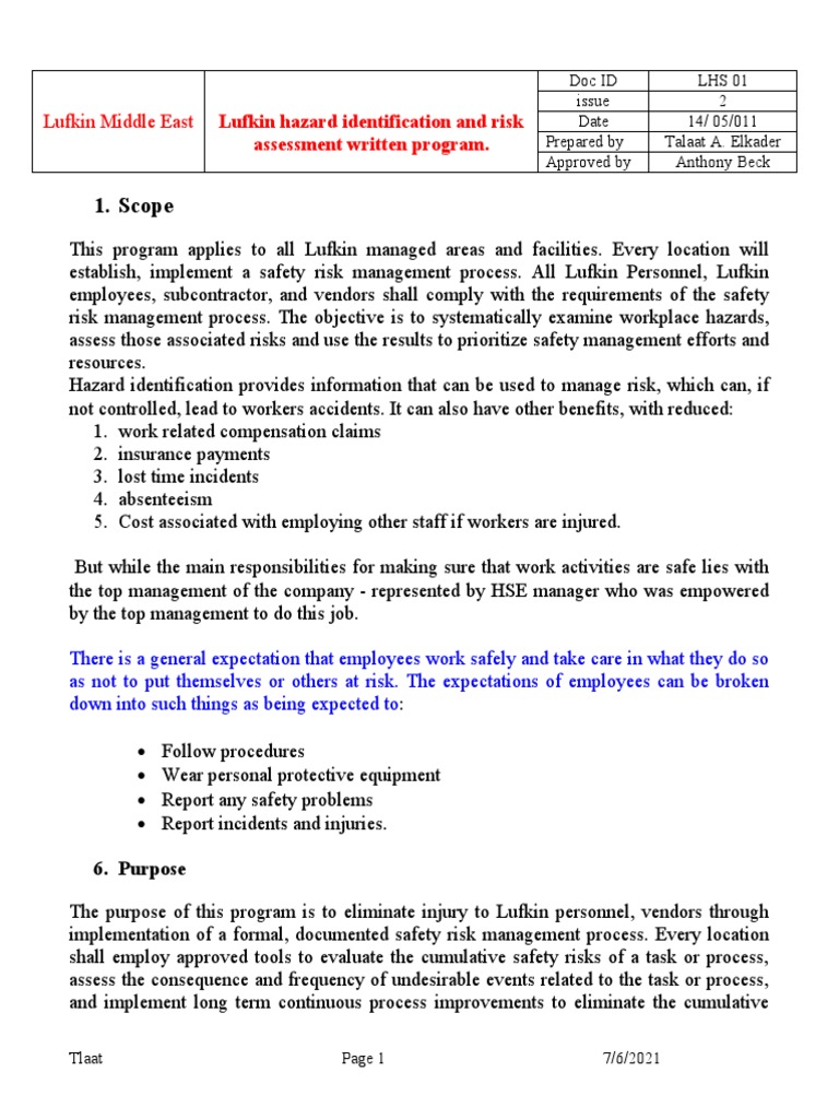Hazard Identification | PDF | Risk Management | Risk Assessment