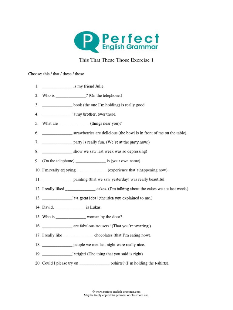 This That These Those Exercise 1 | PDF