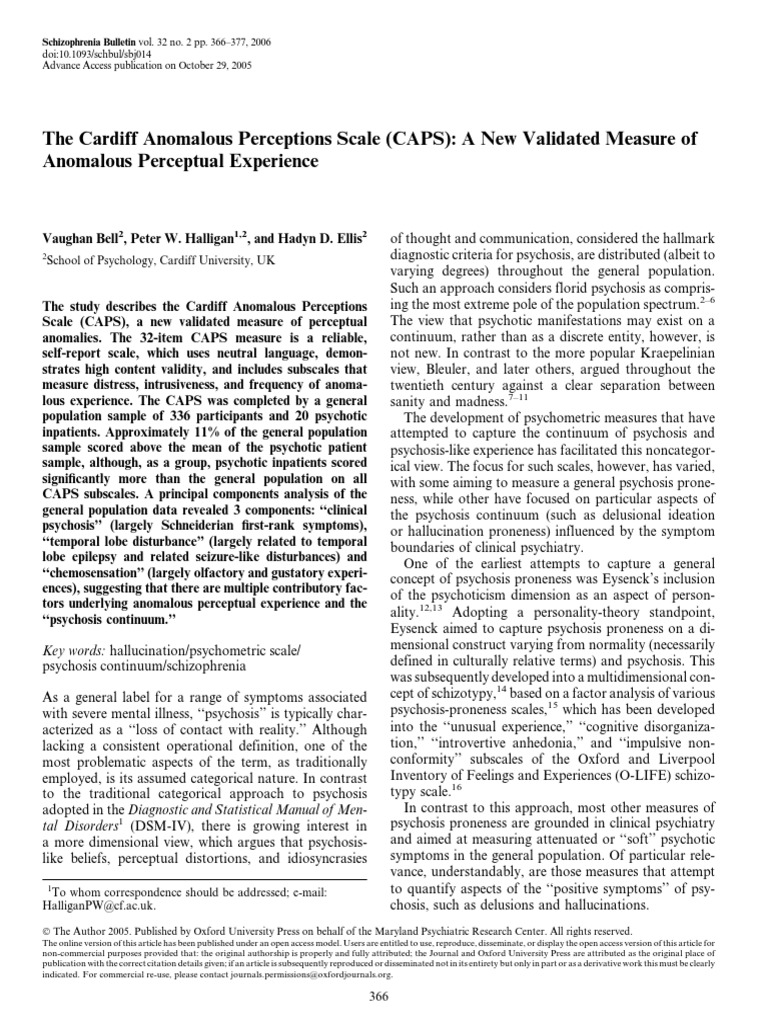 The Cardiff Anomalous Perceptions Scale (CAPS) : A New Validated ...