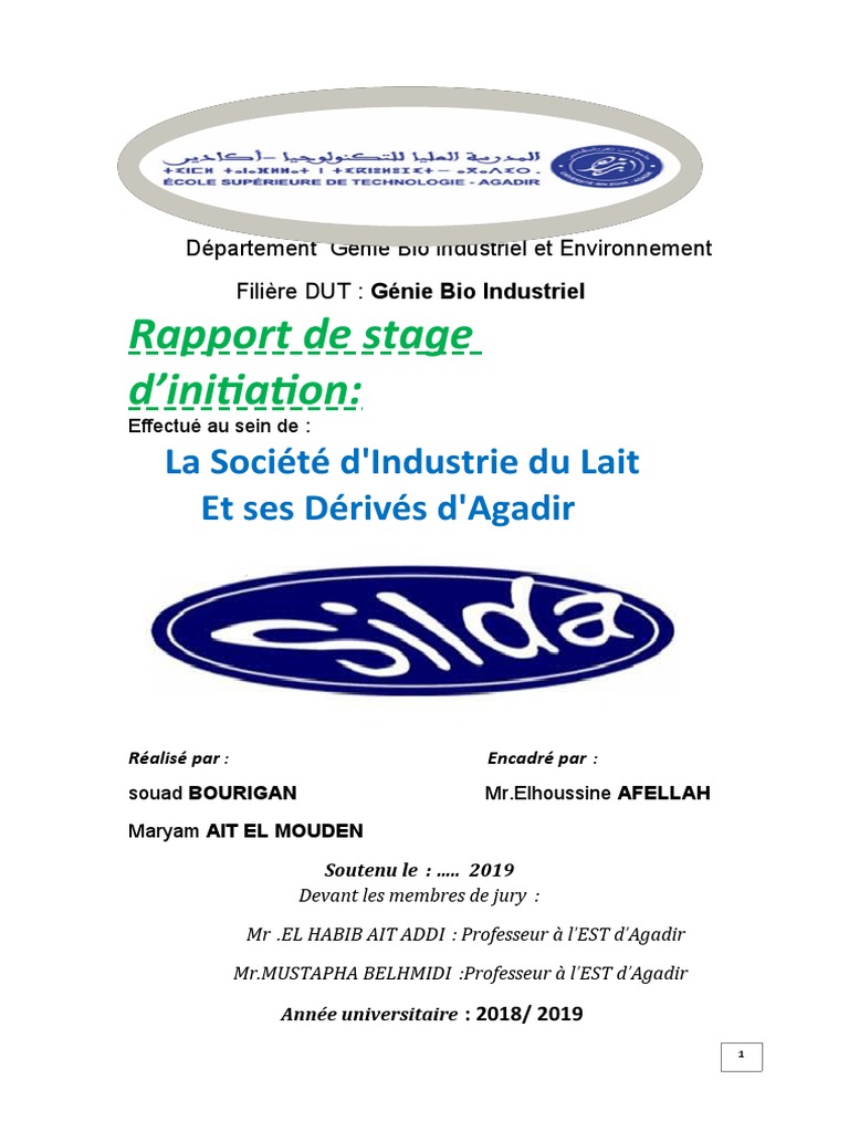 Rapport de stage à SILDA Agadir | PDF | Yaourt | Lait