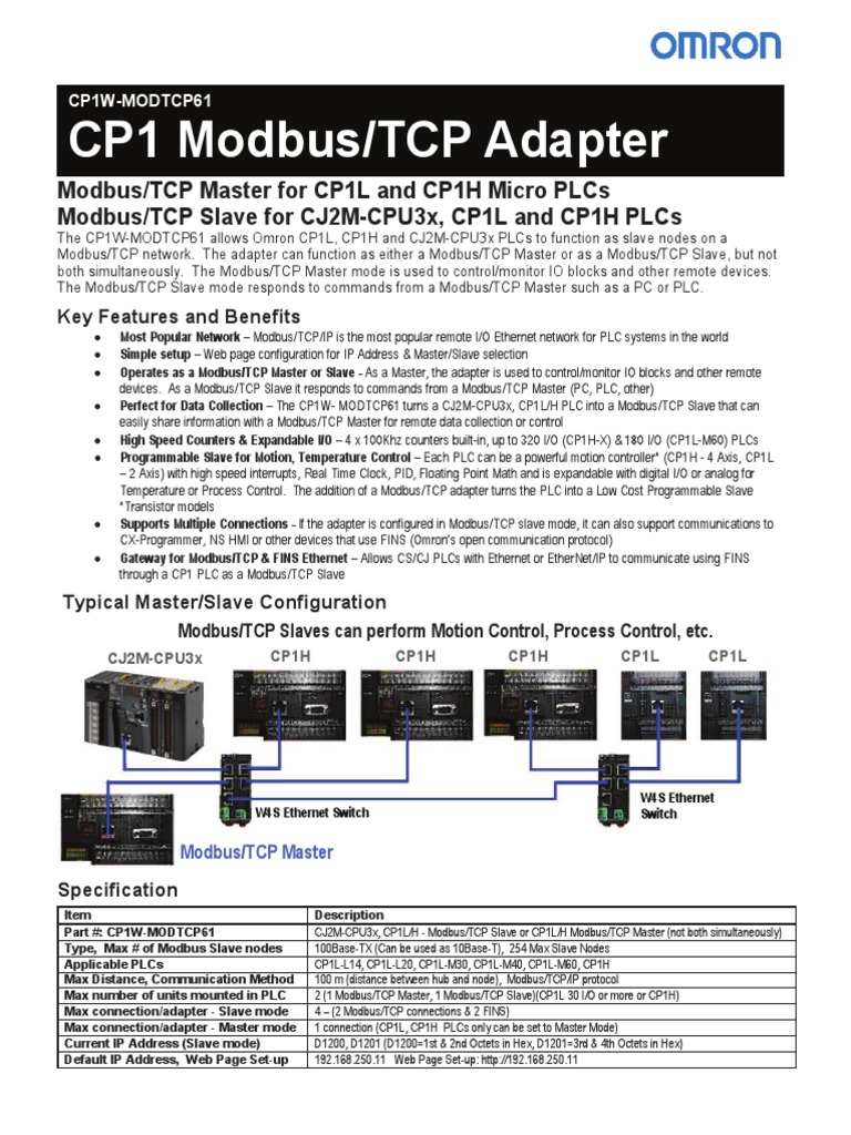 CP1 Modbus TCP Adapter | PDF | Programmable Logic Controller | Transmission Control Protocol