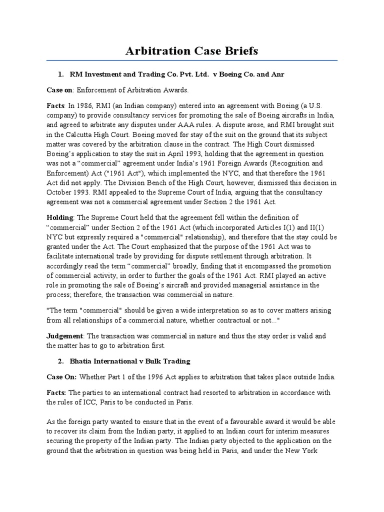 Arbitration Case Briefs | PDF | Arbitration | Contractual Term