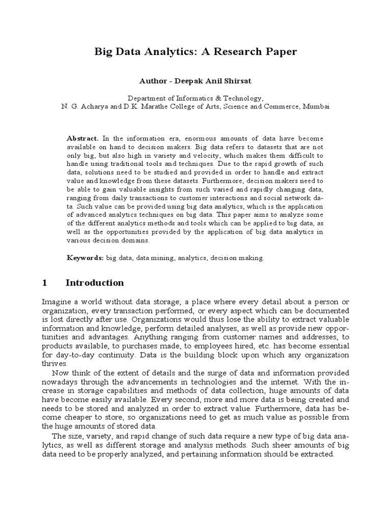 Big Data Analytics Research Overview | PDF | Apache Hadoop | Big Data