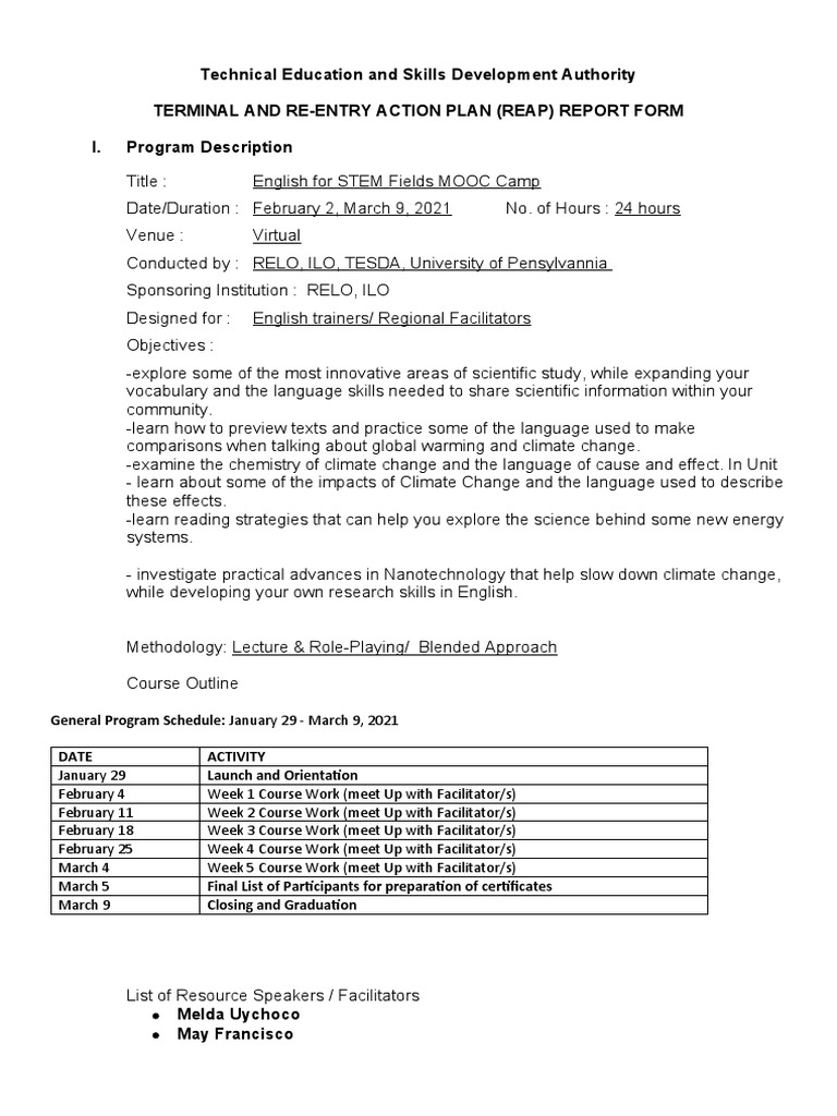Re Entry Action Plan MOOC 1 | PDF | Massive Open Online Course | Human ...