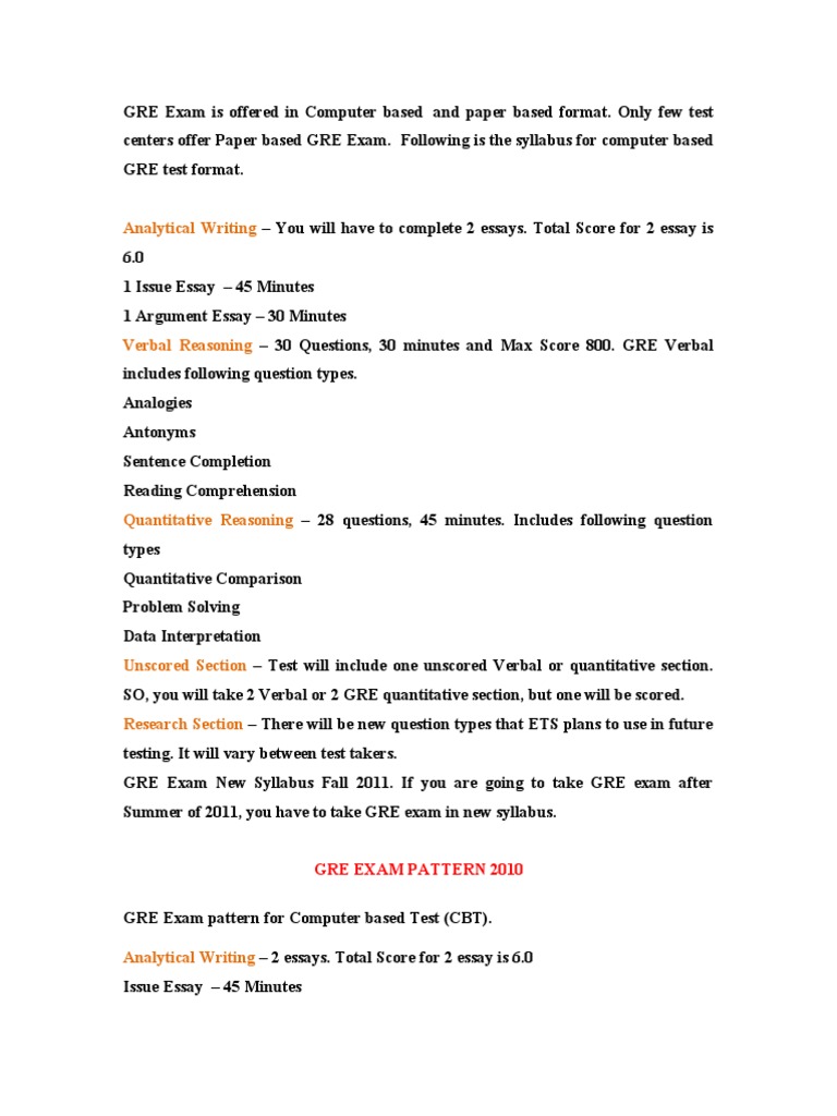 GRE Exam Format and Syllabus for Computer Based Test | PDF | Graduate ...