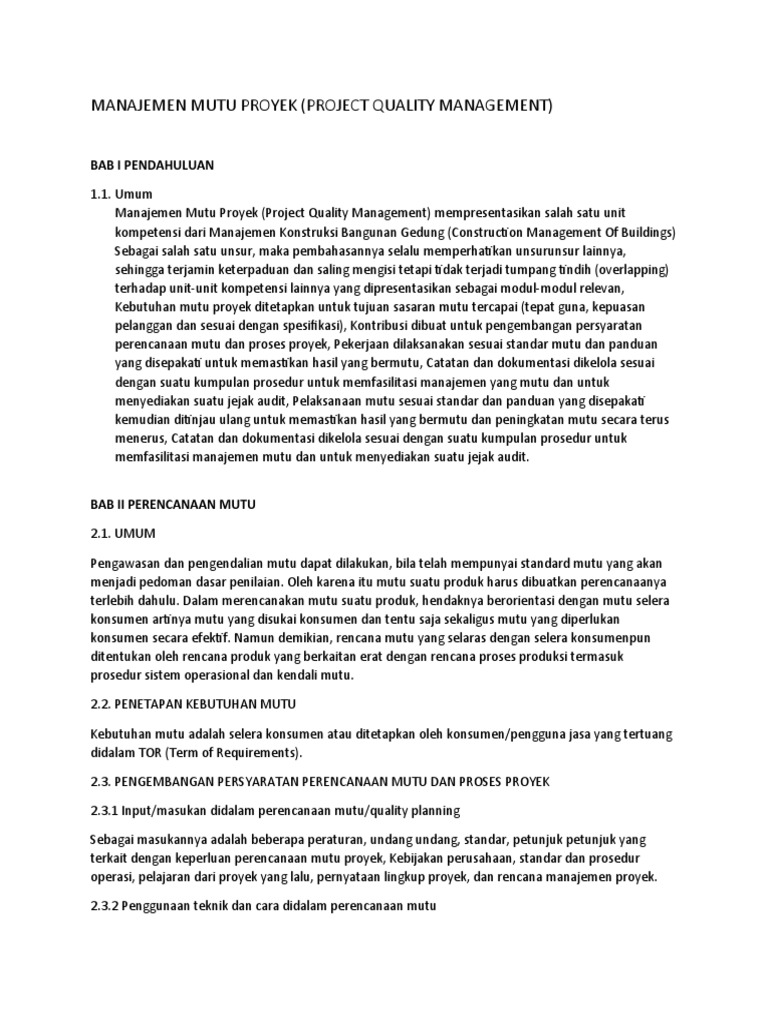 Manajemen Mutu Proyek | PDF