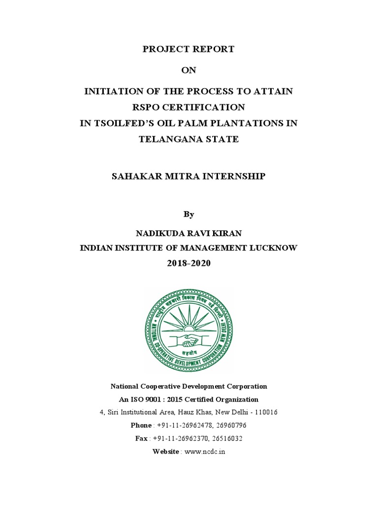 Project Report ON Initiation of The Process To Attain Rspo ...