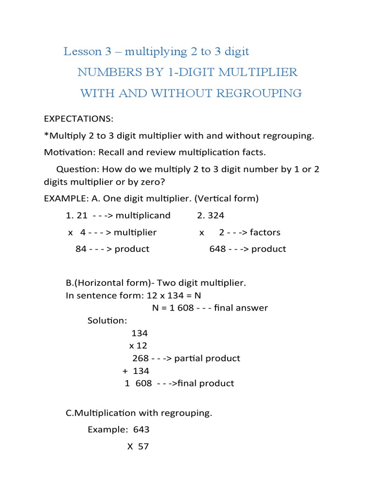 Multiplying 2-3 Digit Numbers Guide | PDF