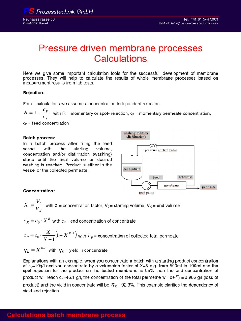Calculations Membrane Processes | PDF | Membrane | Membrane Technology