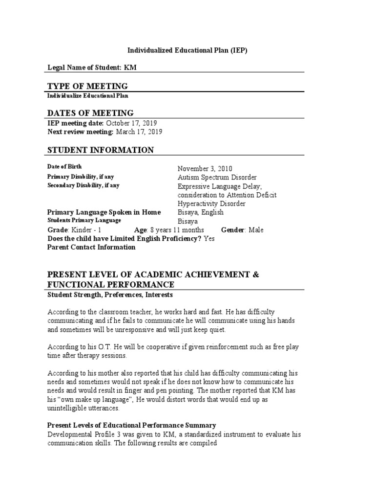 Individualized Educational Plan | PDF | Individualized Education ...