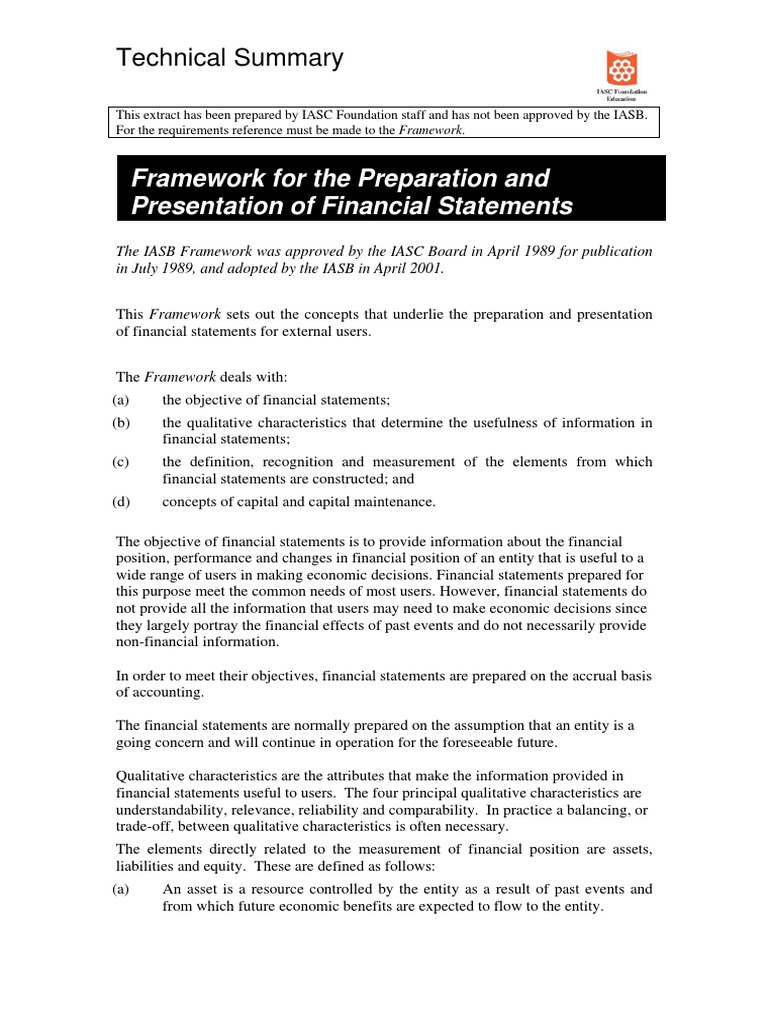 Framework For The Preparation and Presentation of Financial Statements ...
