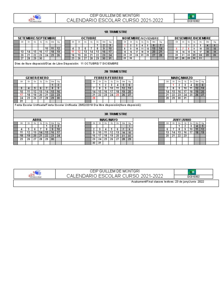 Calendari 2021-22 | PDF