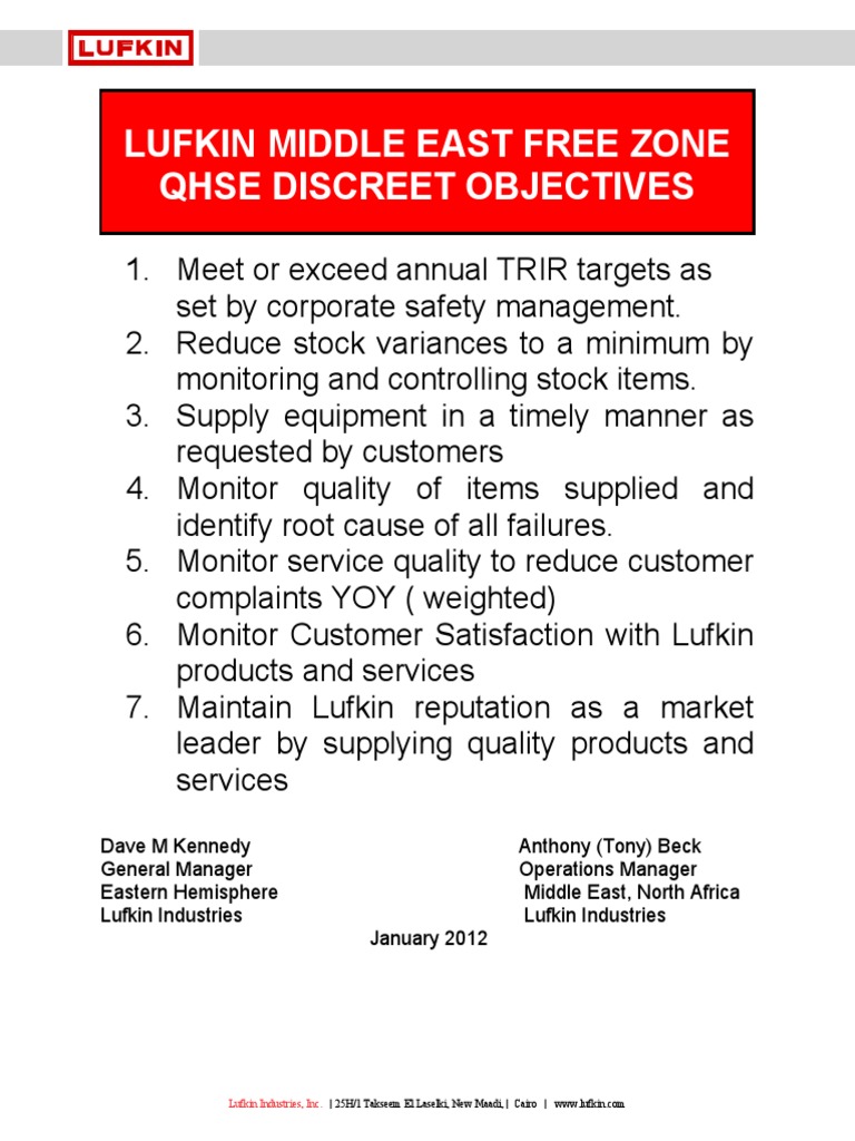 QHSE Objectives Rev1 | PDF