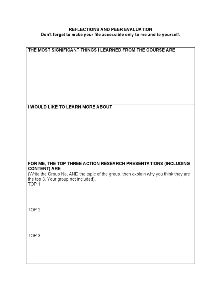 Reflections and Peer Evaluation | PDF