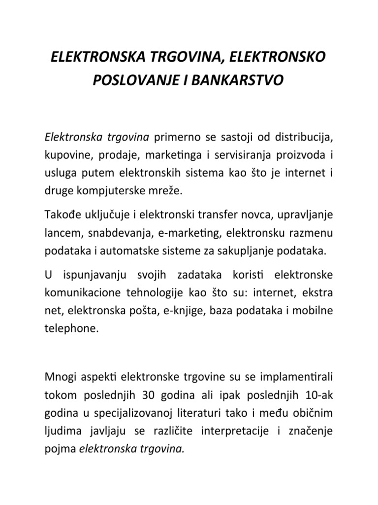 Elektronska Trgovina, Elektronsko Poslovanje I Bankarstvo | PDF