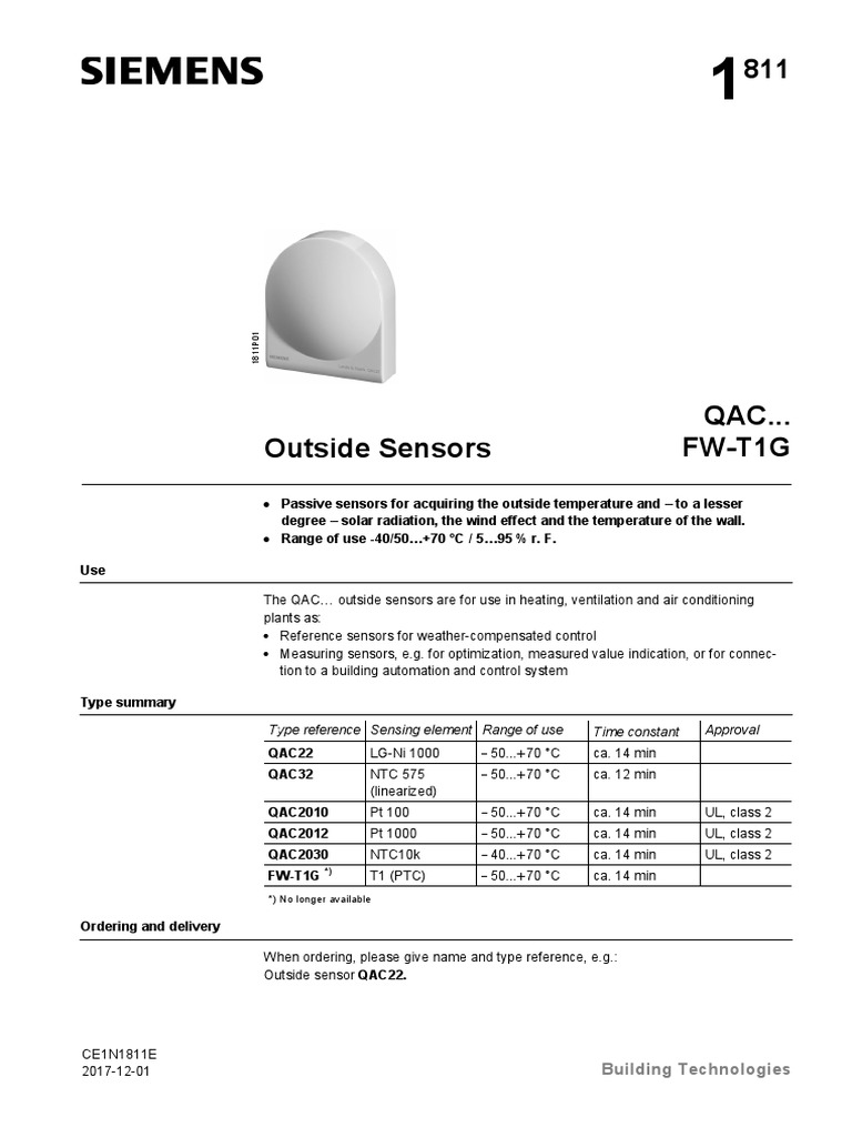 9912 - Outdoor Sensors QAC22 - QAC32 - en | PDF | Sensor | Equipment