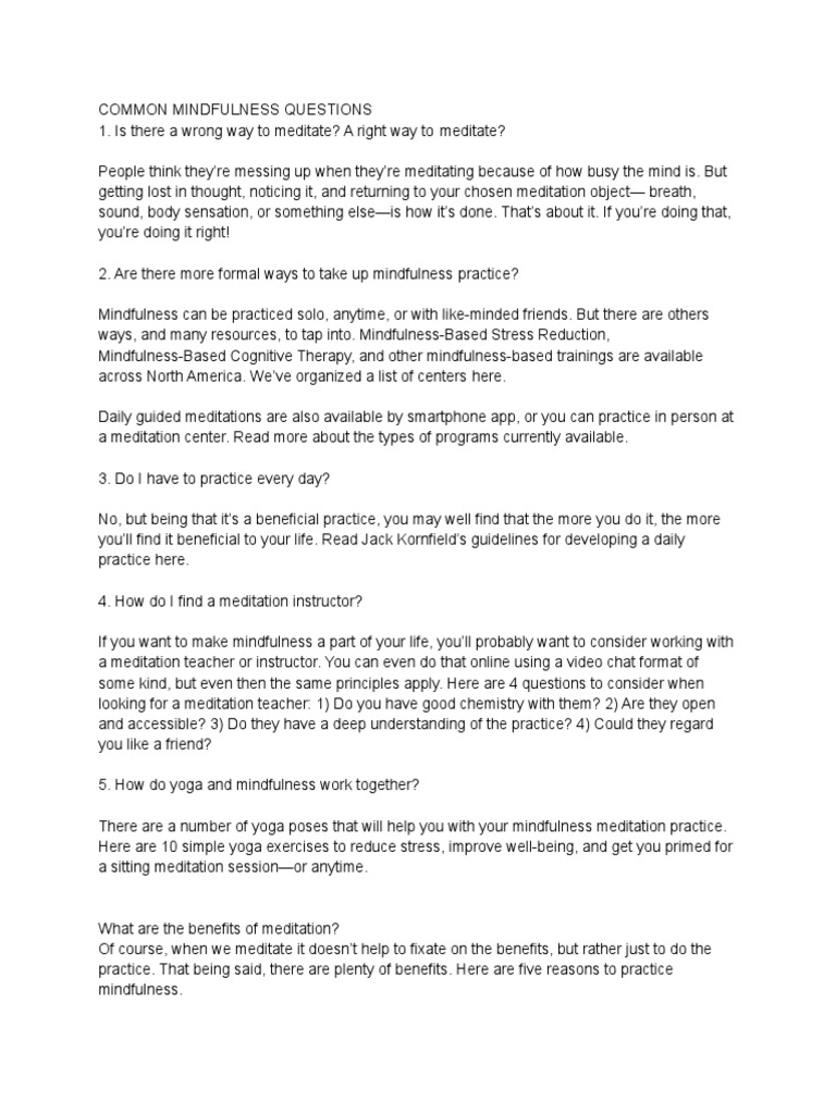 Common Mindfulness Questions | PDF | Mindfulness | Meditation