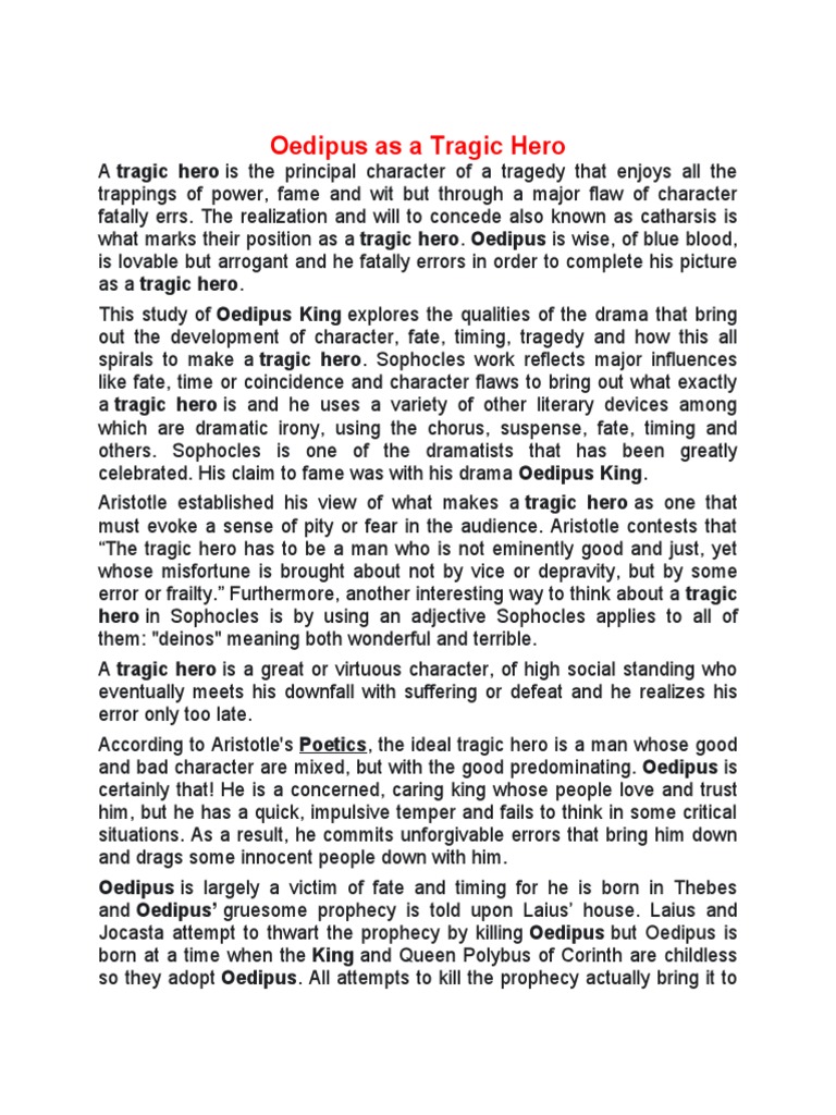 Oedipus the Tragic Hero - How Fate, Character Flaws and Timing Destroy ...