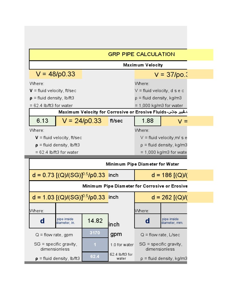 GRP Pipe Calculation: Ft/sec | PDF | Liquids | Gases