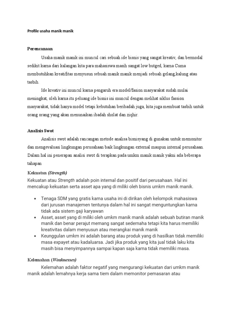 Profile Usaha Manik Manik 2 Pak Haris | PDF