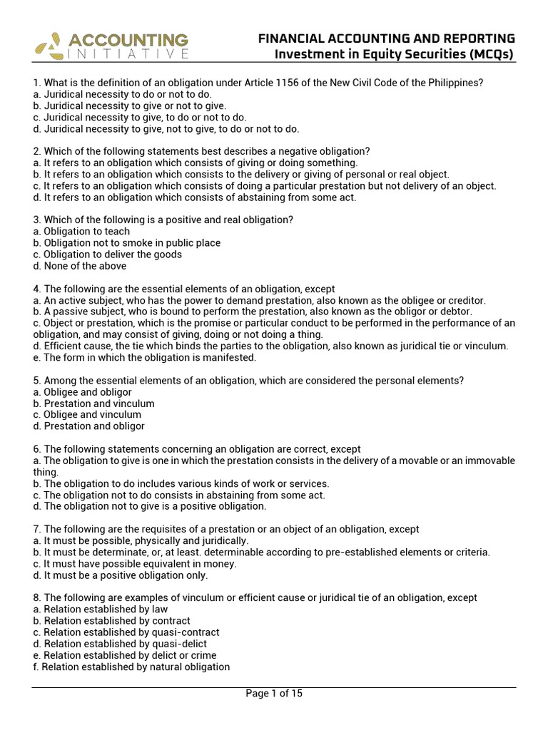 MCQs - RFBT - Obligations (General Principles) | PDF