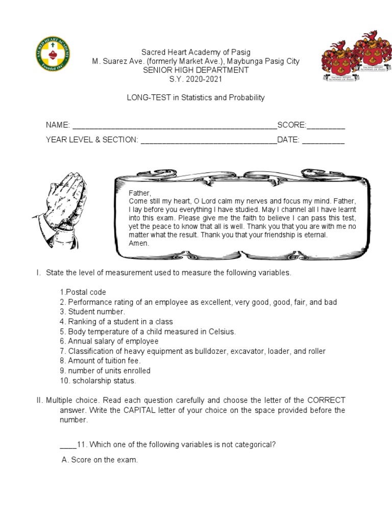 LONG TEST - Proba and Stat | PDF | Statistical Significance ...