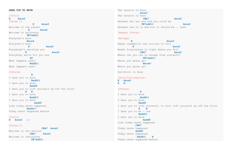 DARE YOU TO MOVE Chords Updated | PDF | Song Structure | Songs